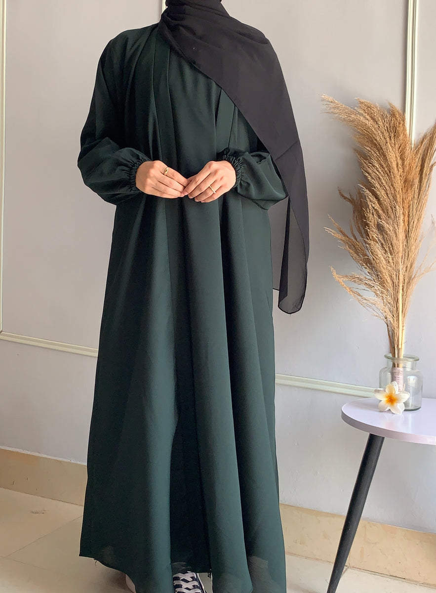 Aira - Kimono Abaya with attached inner - Deep Green – the-stylefits