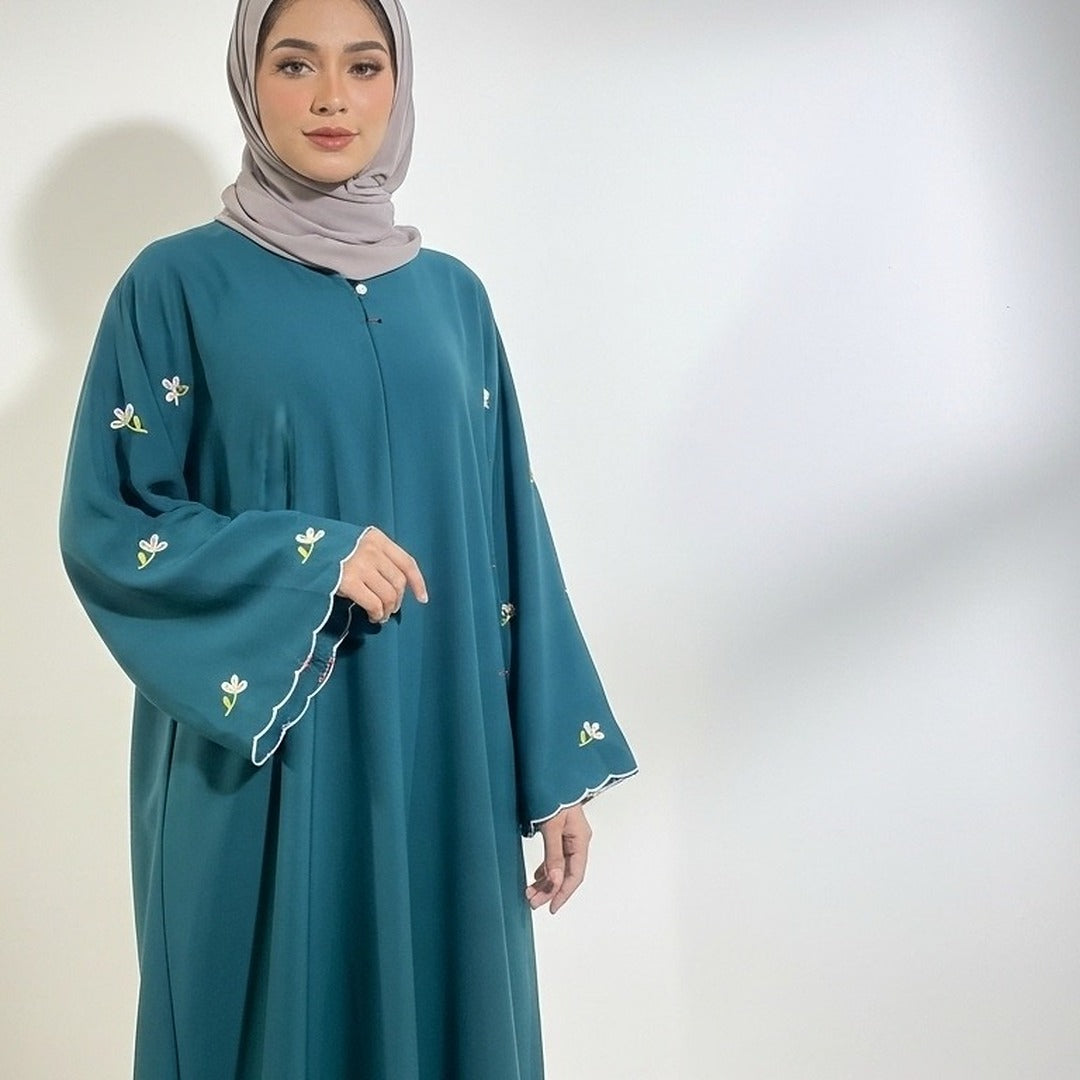 LILIA – Embroidered Abaya- Teal – the-stylefits